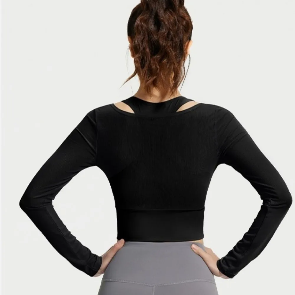 Long Sleeved Fitness Yoga Top Mesh Splicing Slimming Design Women ...