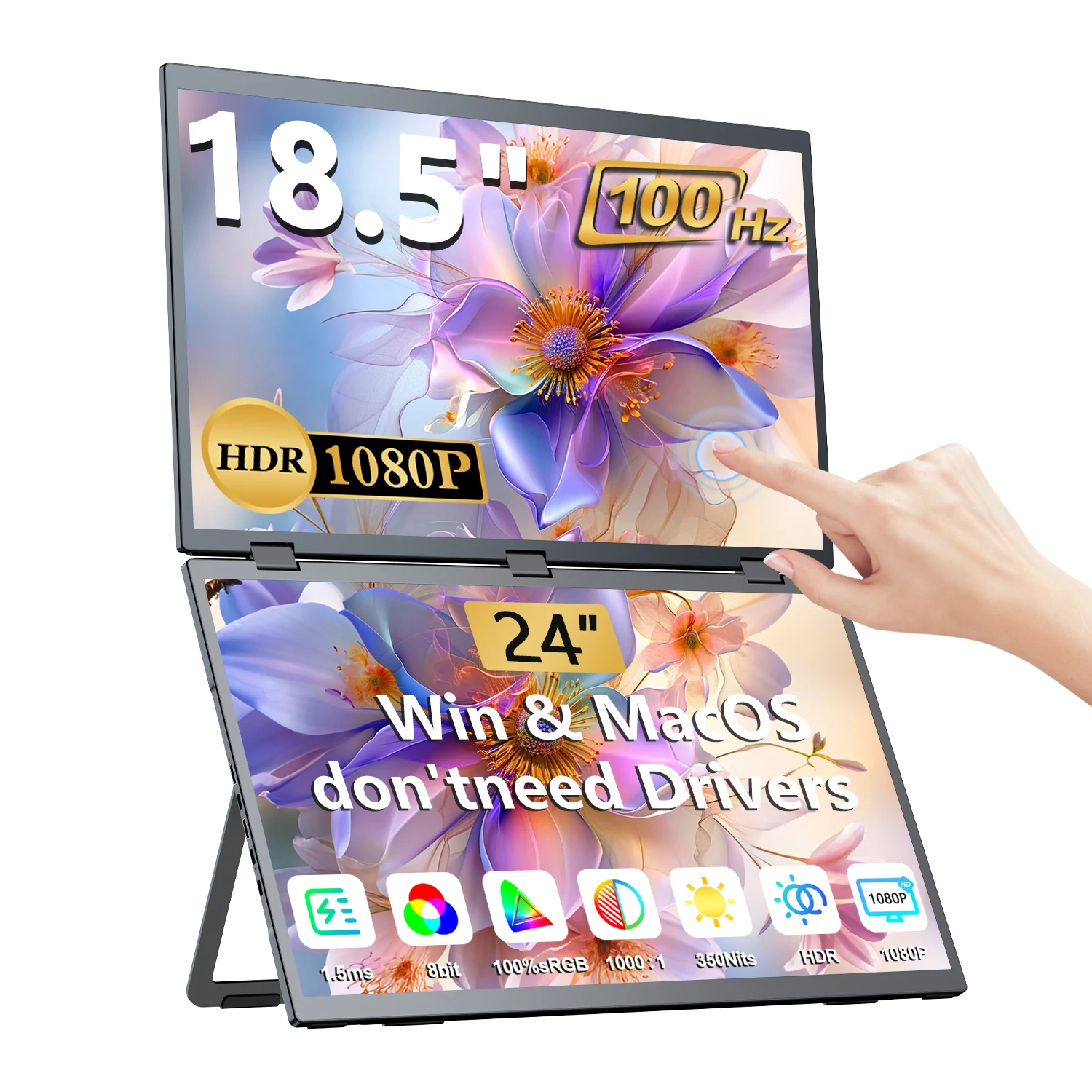 EVICIV 18,5'' 100Hz Touchscreen Dual Monitor Portátil 1080P Travel ...