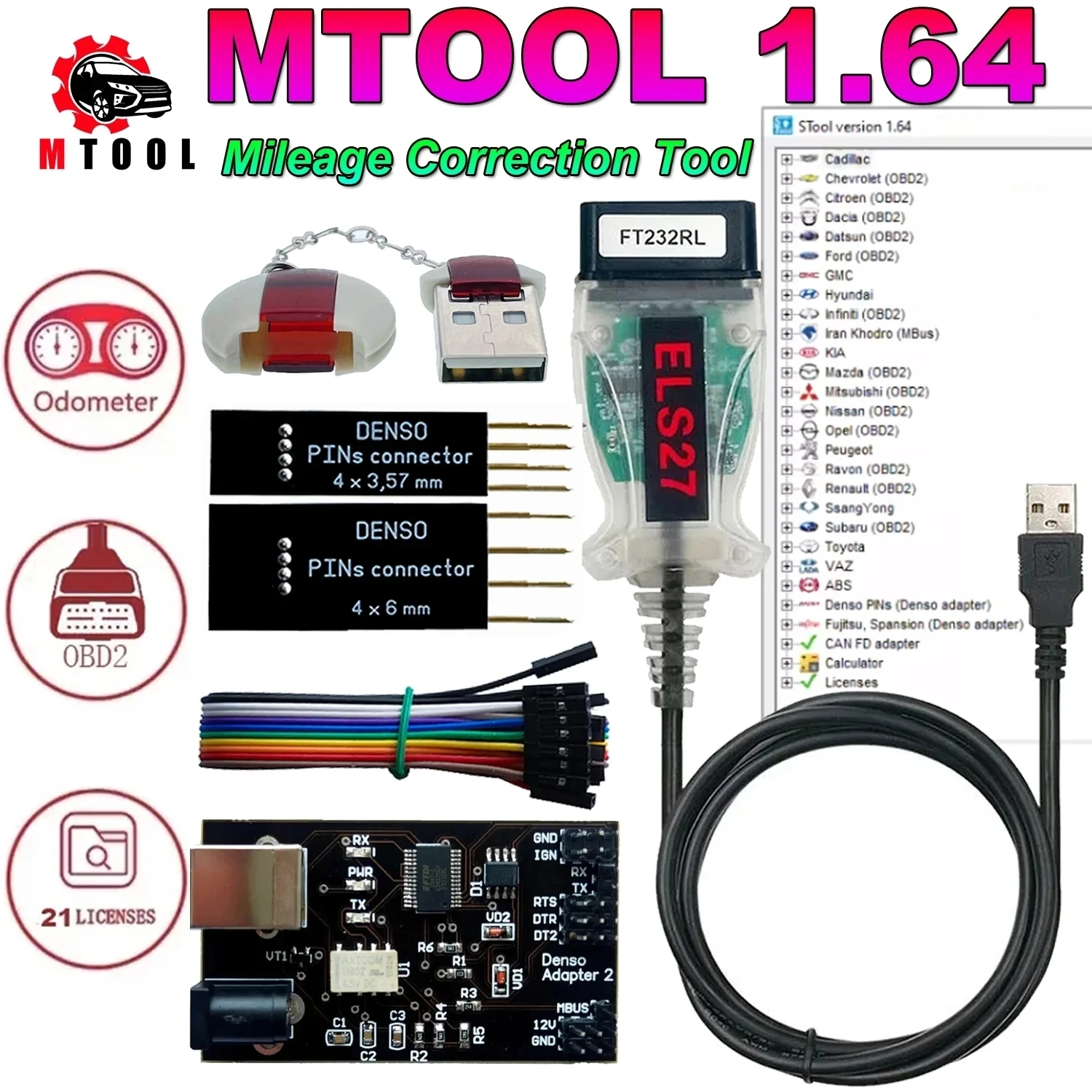 MTool-V1-64-Full-Set-Mileage-KM-Adjustment-Software-Dongle-Denso ...