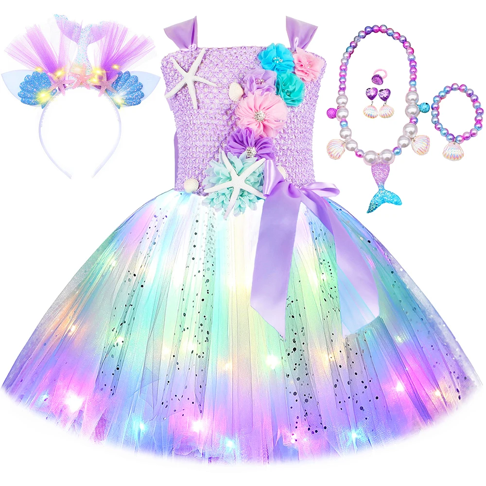 Princess Mermaid Dress for Girls LED Light Up Ocean Themed Birthday ...