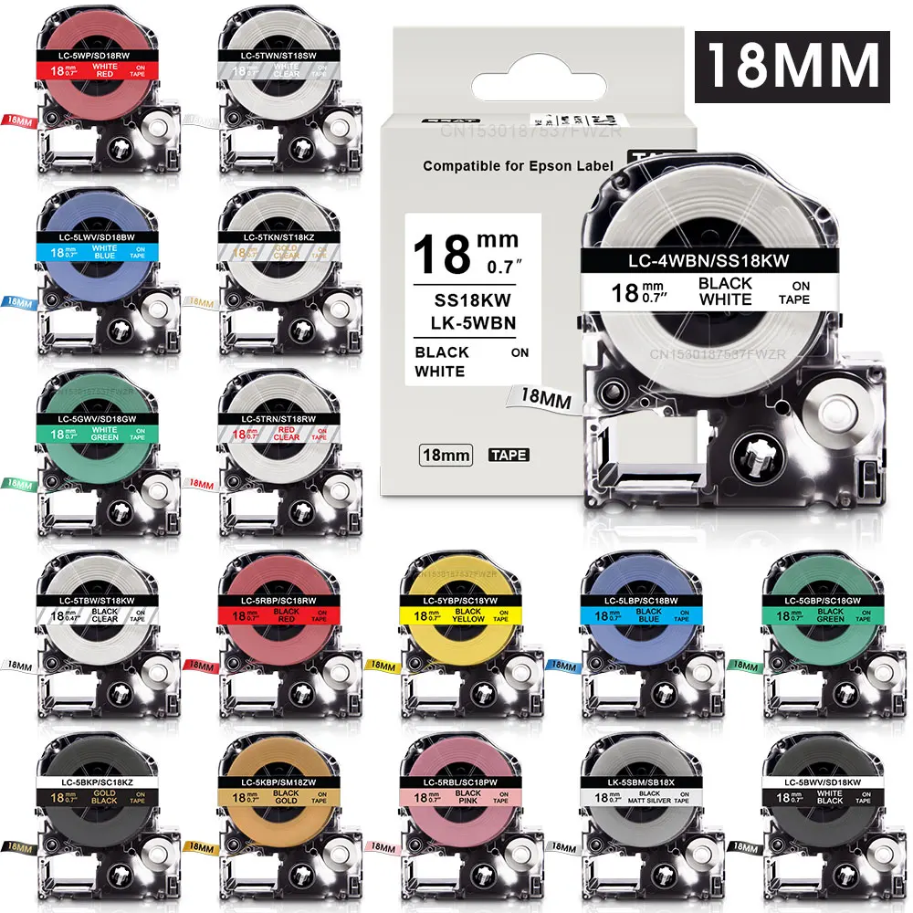 22 Colors 18mm SS18KW Tapes Compatible Epson Label LK-5WBN Cassette ...