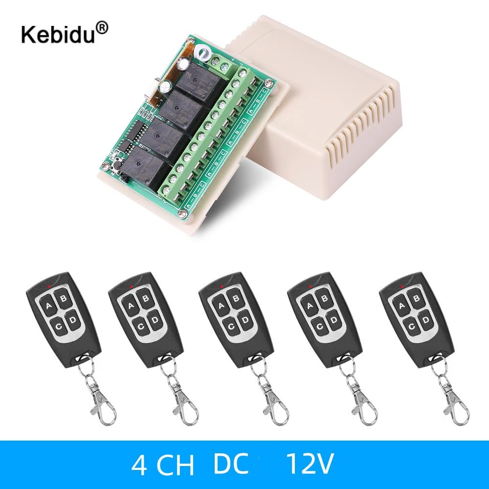 433MHz DC 12V 4CH Relay Module Receiver and Transmitter EV1527 RF Wireless Remote Control Switch ...