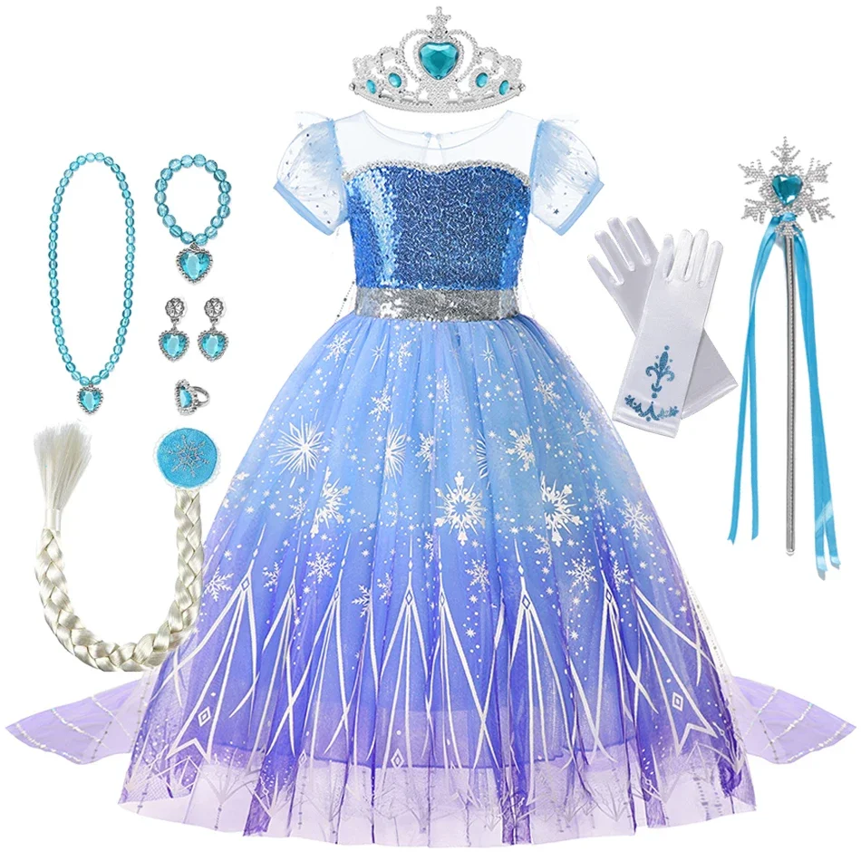 Disney-Elsa-Princess-Cosplay-Dress-Girl-Party-Sequins-Dress-Up-With ...