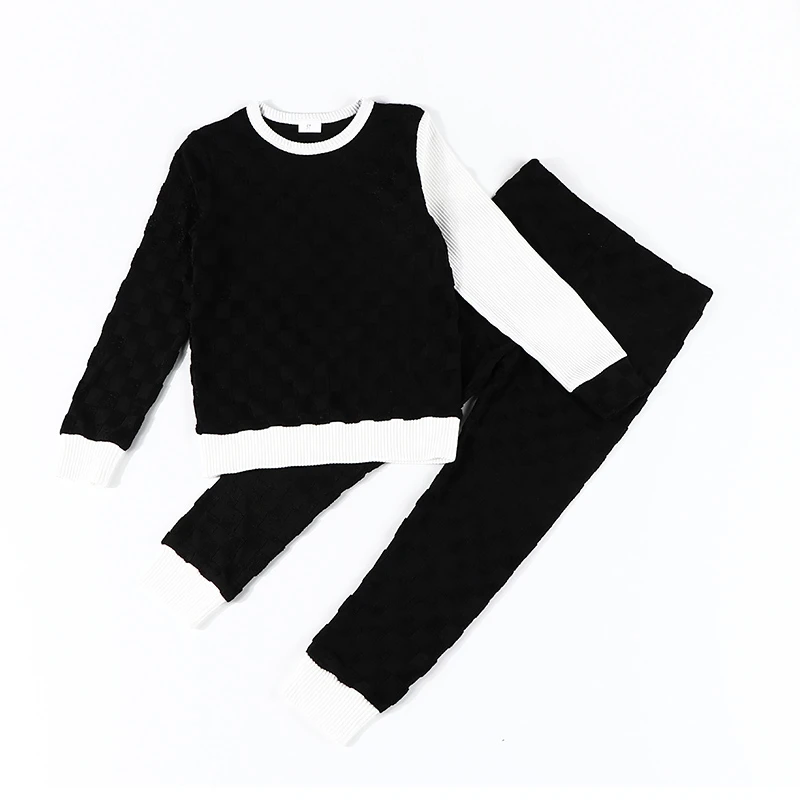 Children Clothes 2pcs Set Colorblock Pajamas Terry Checked Kids Clothes ...