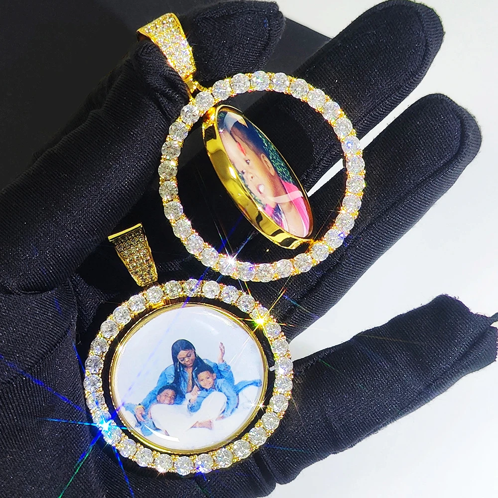 Custom-Photo-Necklace-For-Men-Rotating-Double-Sided-Medallions-Spinning ...