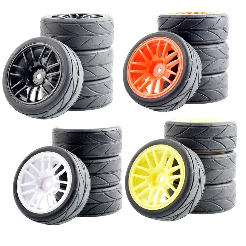 RC Racing Tires w/Plastic Wheel 4Pcs For 1/10 HSP HPI Sakura D5/D4/D3 ...