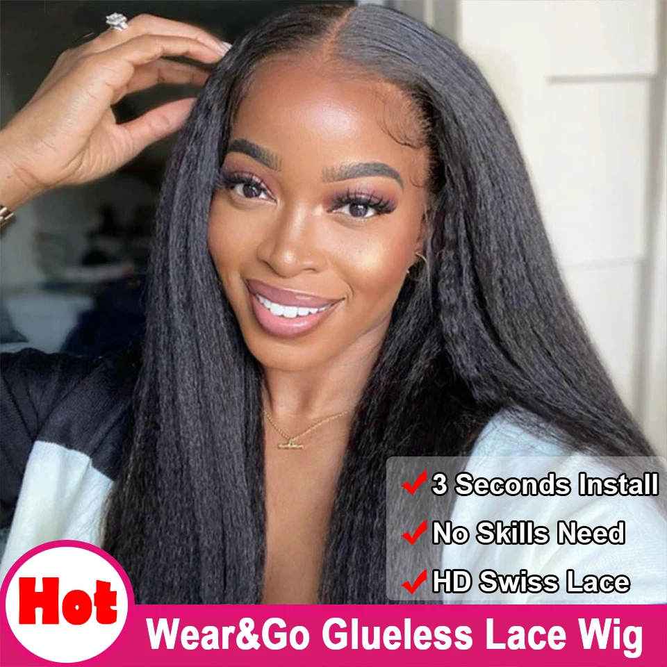 Wear And Go Glueless Human Hair Wig 4X6 Pre Cut Pre Plucked Glueless Wig Kinky Straight 13x4 HD ...