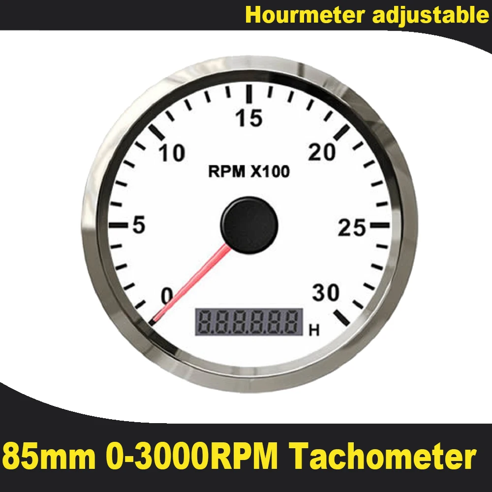New 3 3/8" Tachometer Gauge 3K/4K/8K/12KRPM with LED Digital Hourmeter ...
