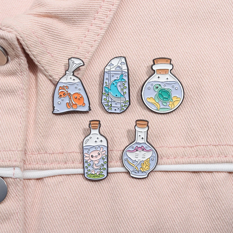 Dollfish-Salamanders-Turtles-Drift-Bottle-Shape-Badge-Cartoon-Animals ...