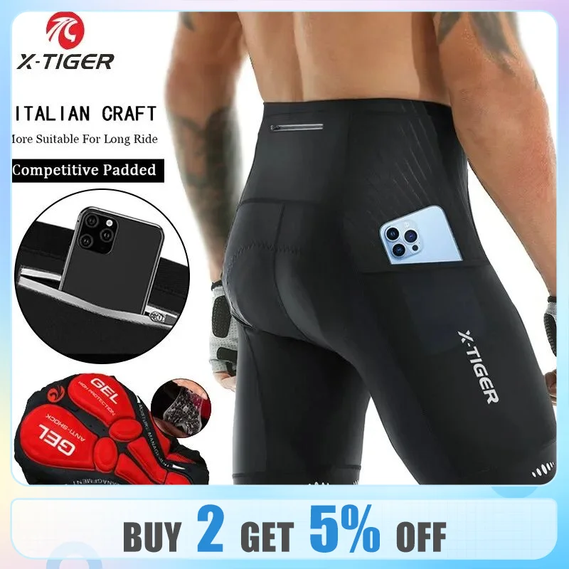 X-TIGER-Hommes-Cyclisme-Shorts-avec-Poche-Arri-re-5D-Gel-Rembourr-V-lo ...