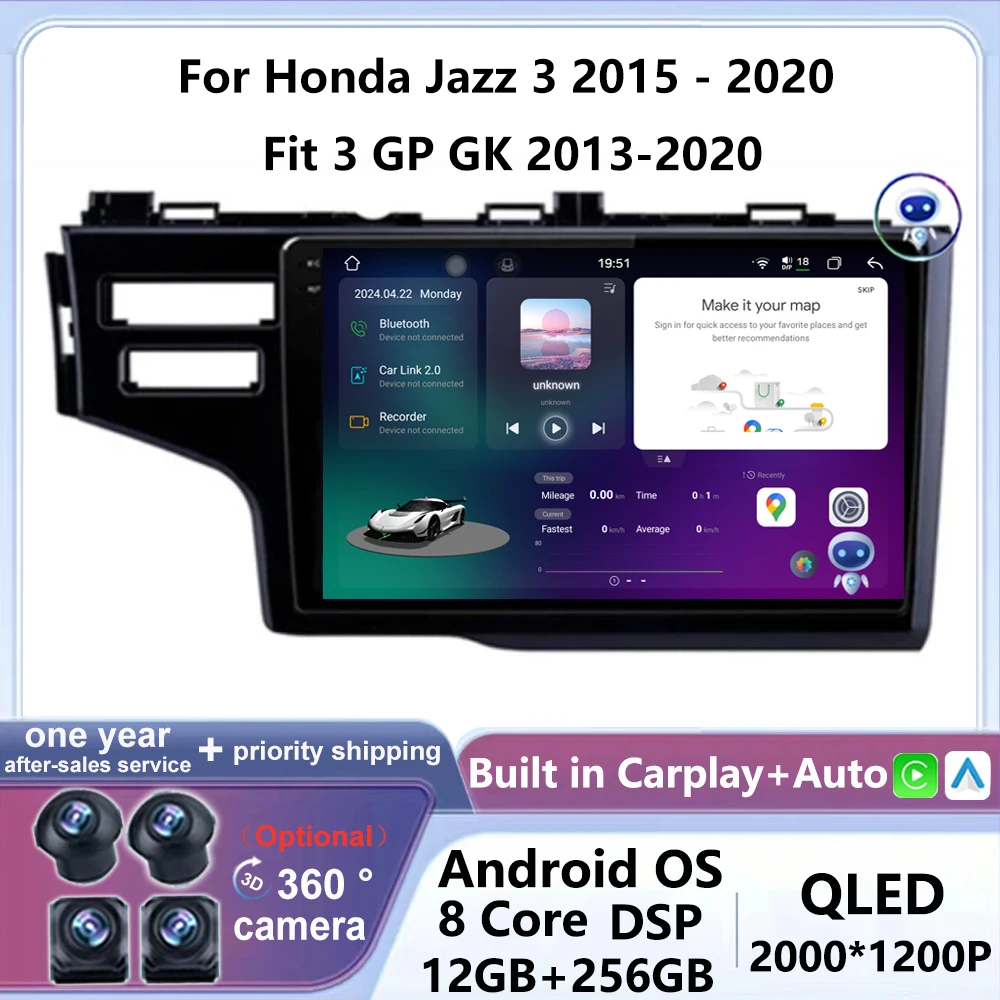 QLED-Multimedia-Video-Player-Android-14-Carplay-Auto-For-Honda-Jazz-3 ...