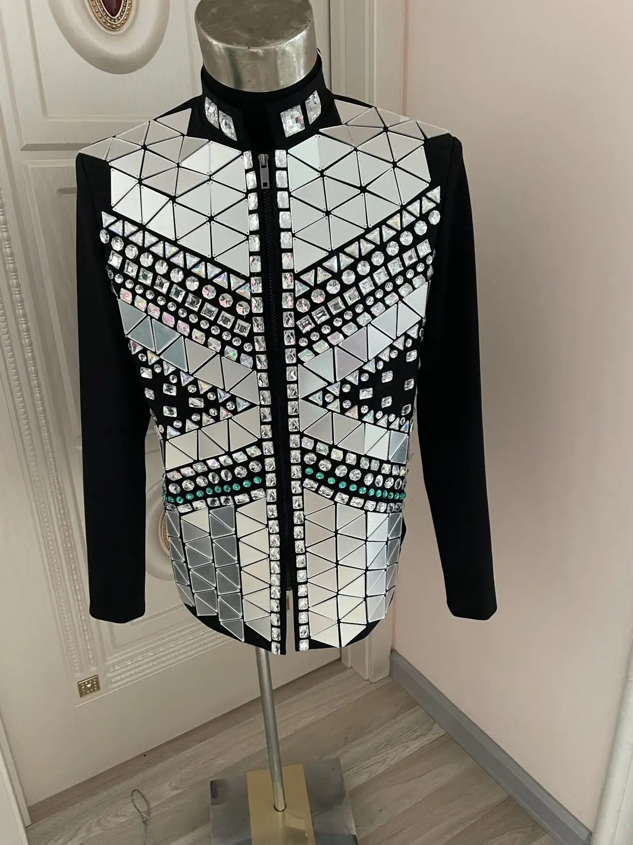 New-Handmade-Men-s-Mirrors-Crystal-Long-Sleeve-Suit-Jacket-Party-Stage ...