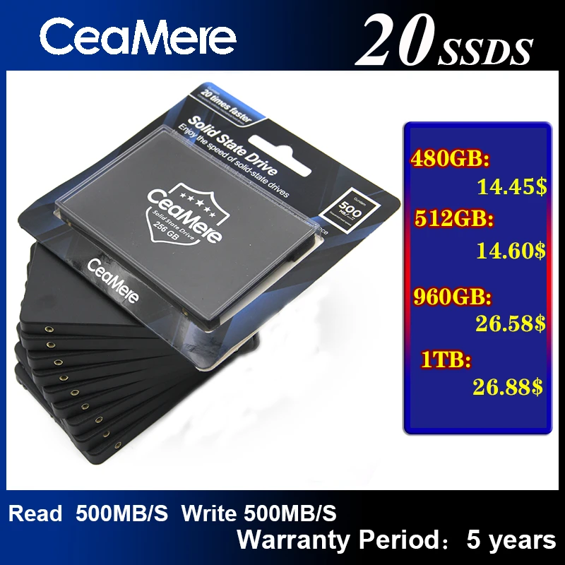 CeaMere SSD Sata3 HDD 2.5 하드 디스크 디스크, 내장 솔리드 스테이트 드라이브, 480GB, 500GB ...