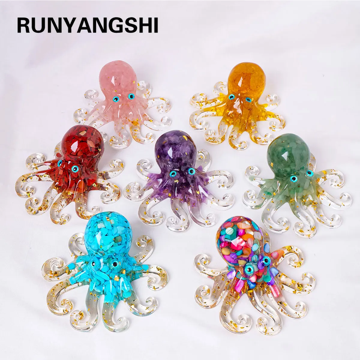 1PC-Natural-Crystal-Gravel-Octopus-Statue-Dropper-resin-Reiki-Stone ...