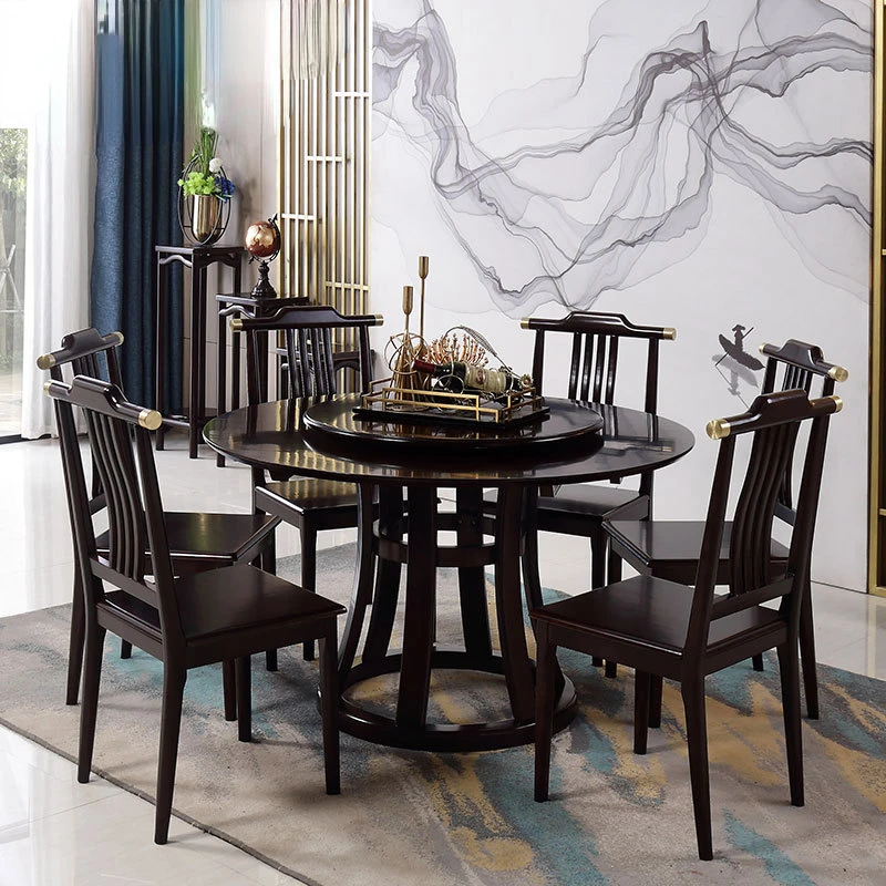 New-Chinese-style-solid-wood-dining-table-and-chairs-round-dining-table ...