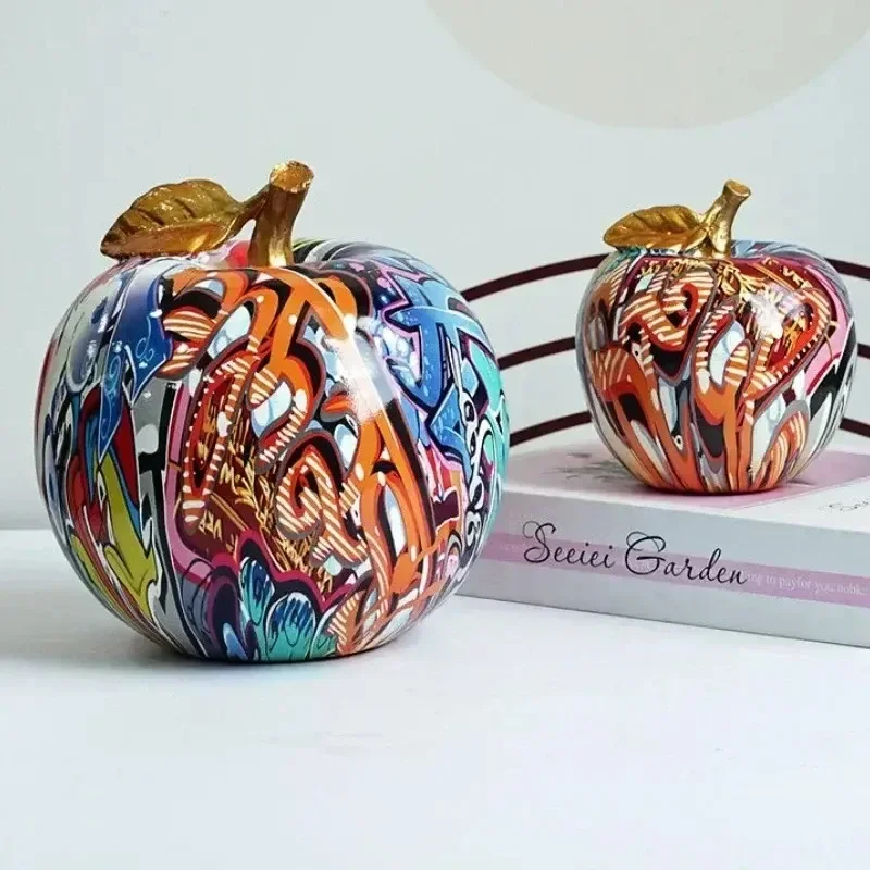 Graffiti-Apple-Figurines-Modern-Decor-Living-Room-Decoration-Resin-Art-Crafts-Colorful-Fruit ...