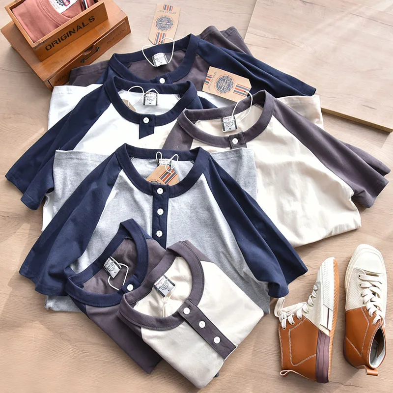 Summer-American-Retro-Raglan-Sleeve-Two-color-Stitched-T-shirt-Men-s ...