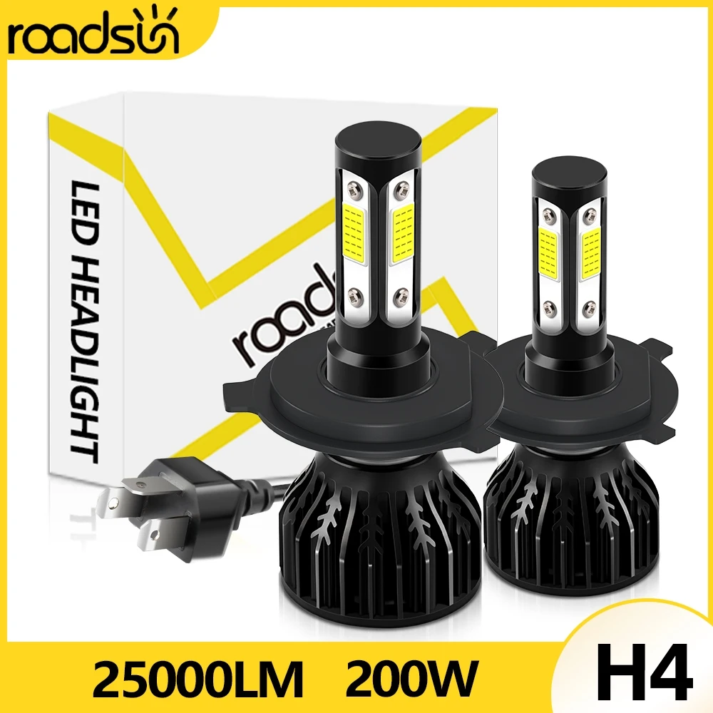 LED Headlamp H4 25000LM 200W H4 9003 HB2 Hi/Lo Beams Car Fog Lamp Bulb ...