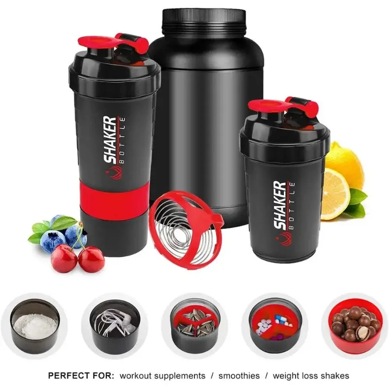 500ml-Protein-Shaker-Cups-with-Powder-Storage-Container-Mixer-Cup-Gym ...