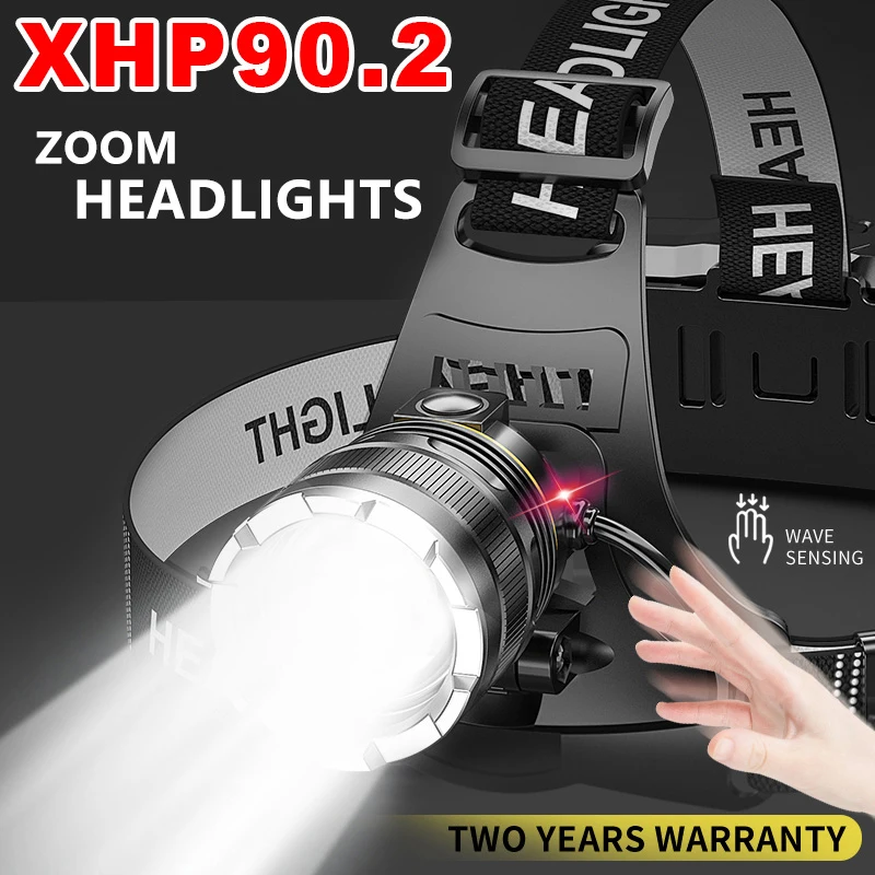 500000lm Upgrade Headlamp Sensor Xhp90 Headlight With Built-in Battery ...