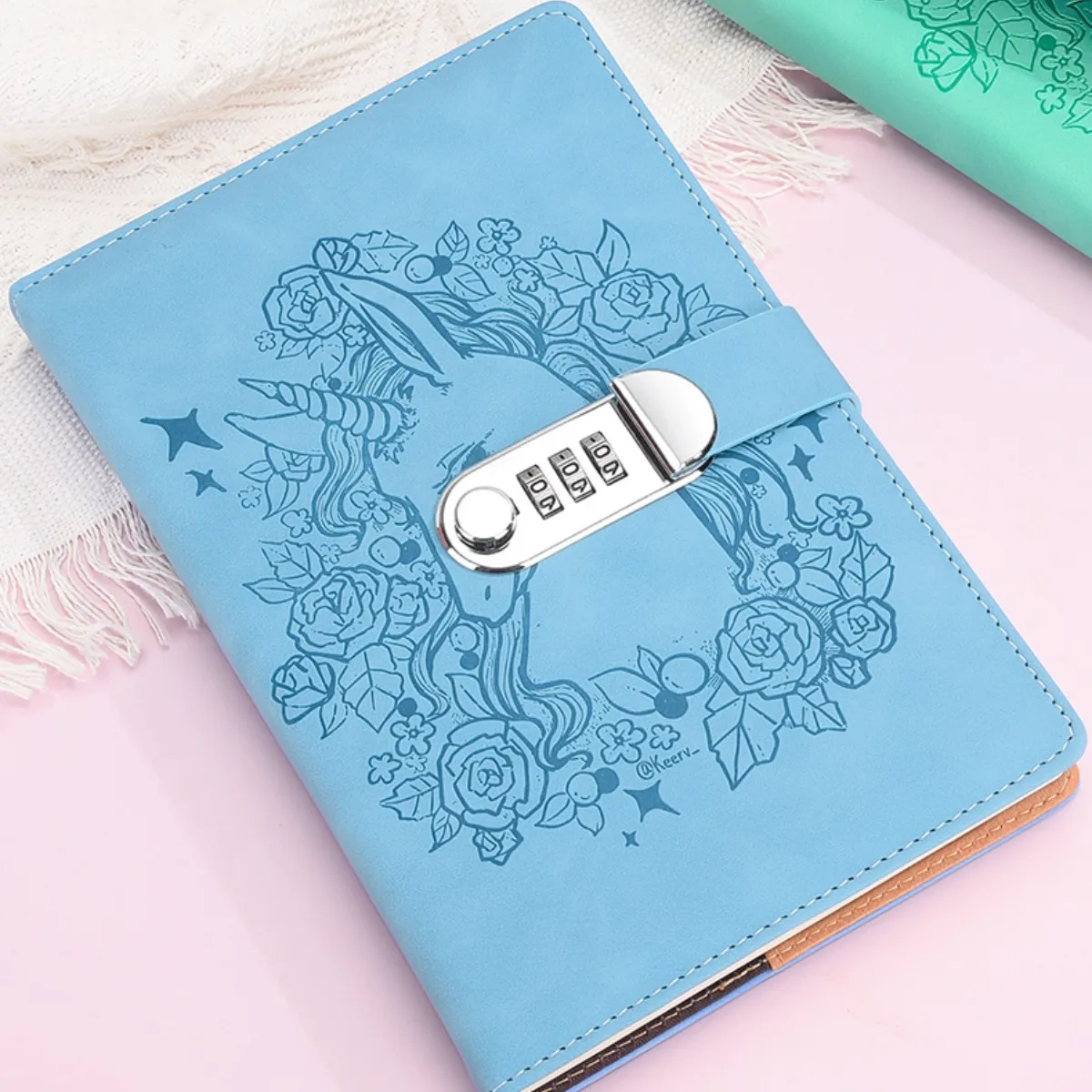 1spc A5PU Leather Notebook Password Lock Cute Girl Style Diary Password ...