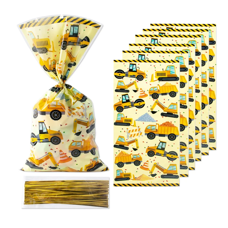 25/50pcs Construction Theme Cellophane Bags Construction Truck Party ...