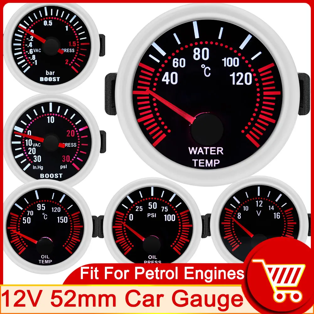 HD 52mm Water Temp Meter Turbo Boost Gauge PSI BAR Oil Temp Oil Press ...