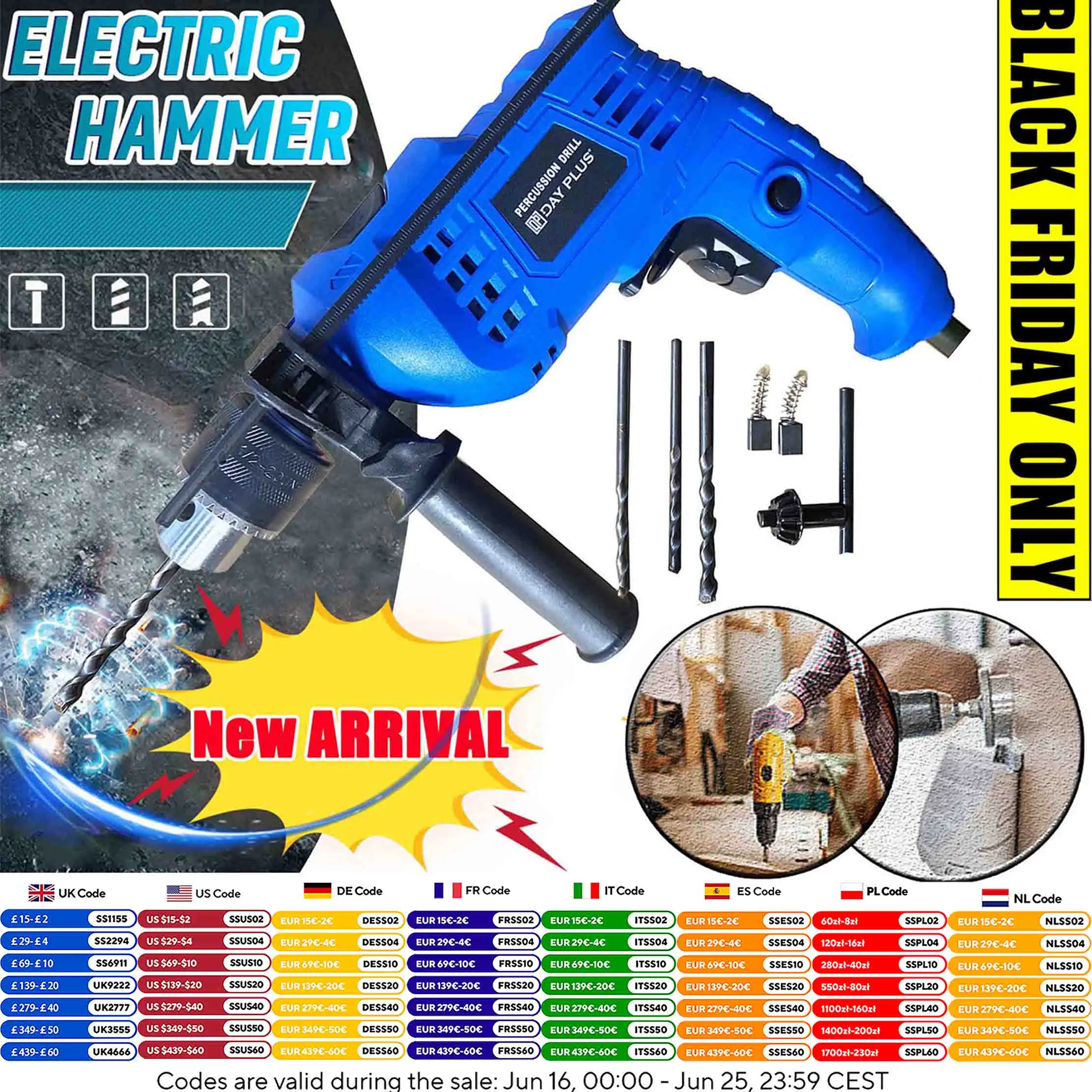 Professional 850W Impact Electric Hammer Drill, 2 in 1 Function Rotary ...