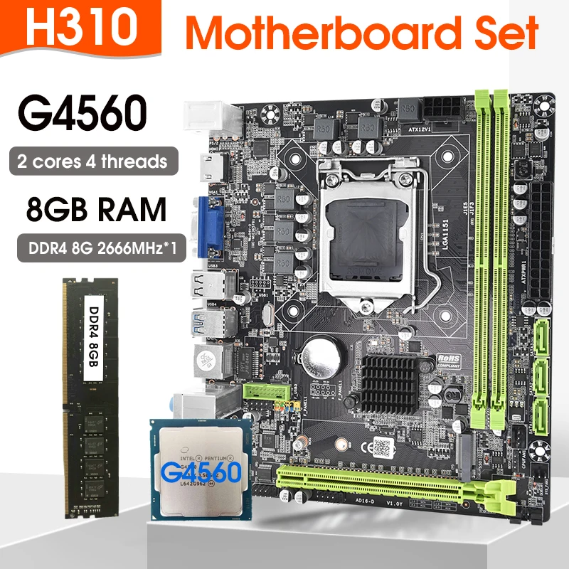 Kit de Placa-Mãe H310 B, Lga 1151, DDR4, 8GB RAM, G4560, CPU 3,5 GHz, Gráficos HD, 610 ...