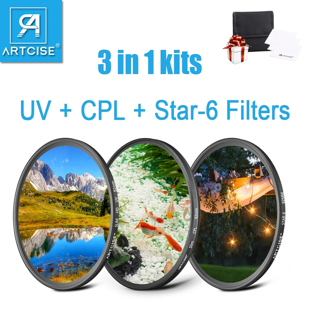 ARTCISE Universal UV CPL Star-6 3 in 1 Kits Camera Len Filter Set 37 40 ...