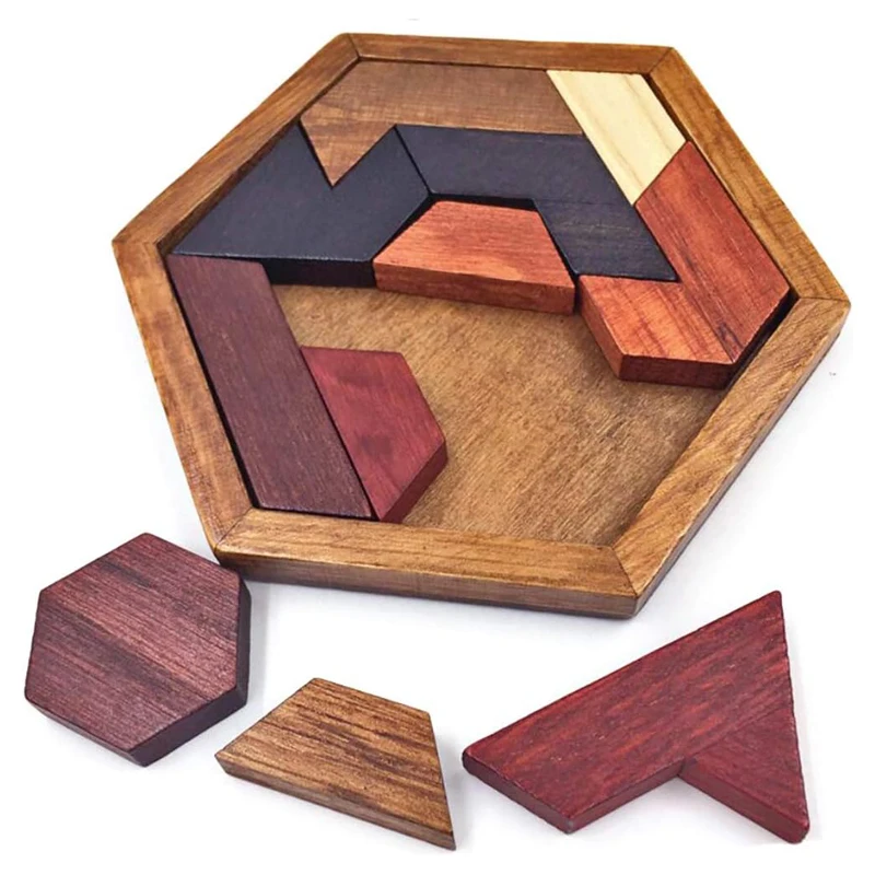 Classical Hexagon Tangram Puzzle Wooden Brain Teasers For Kids Logic ...