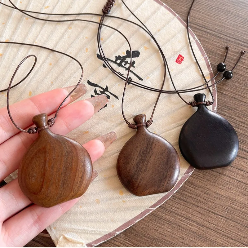 Vintage Brown Black Color Wood Flagon Long Pendant Necklaces Adjustable ...