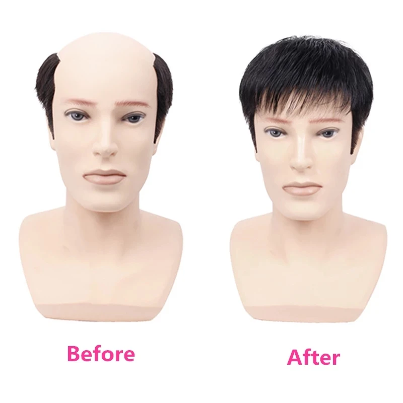 Natural human hair toupee wig with 4 clips for men black color - Brand ...