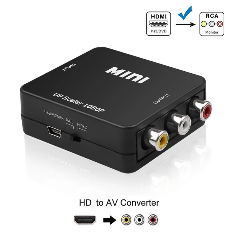 HDMI 호환 RCA CVSB L/R 비디오 AV 스케일러 어댑터, HDTV PC DVD 지원 NTSC PAL용 HD 비디오 ...