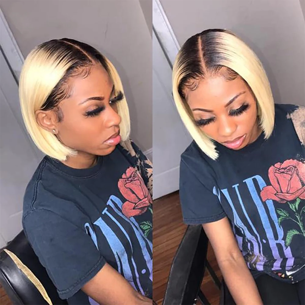 Ombre Blonde Bob Wig Human Hair Short Bob 613 Wig Lace Frontal Wigs For Black Women Cosplay Straight Brazilian 100 Natural hair AliExpress