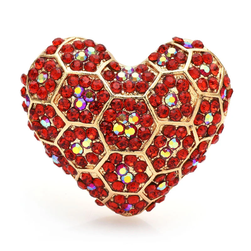 Wuli&baby Shining Heart Brooches For Women Unisex Red Rhinestone Love ...