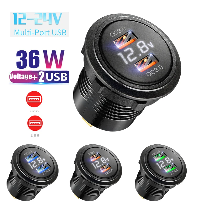 Voltmeter-Power-Outlet-Socket-tomada-usb-12v-automotivo-QC3-0-Dual-USB ...