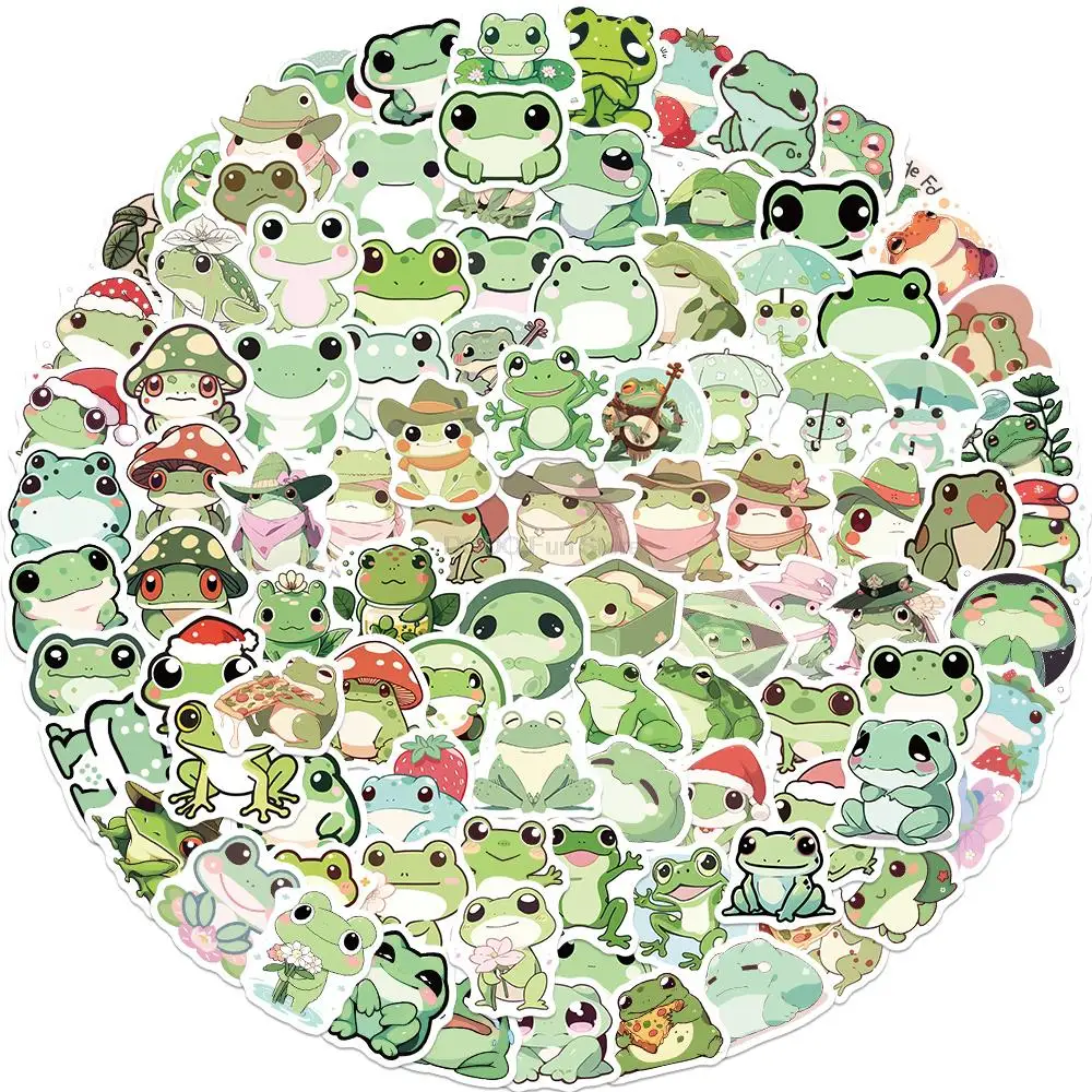 100PCS Cute Frog Sticker Cartoon Decals for Scrapbook Luggage Laptop ...