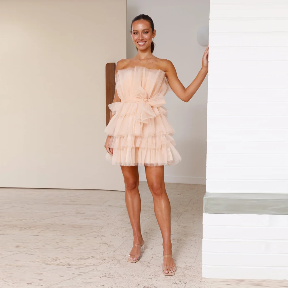 ROSELLA-Scallaped-Tiered-Women-Short-Evening-Dress-With-Bow-Belt-Tulle ...