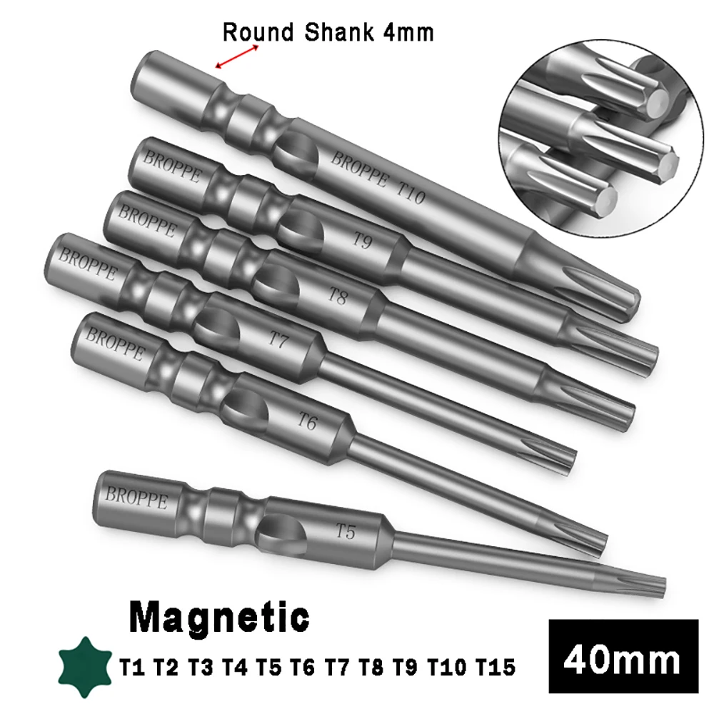 10PCS-4MM-Round-Shank-Tamper-Proof-Security-Drill-Magnetic-Bit-Set-Torx ...