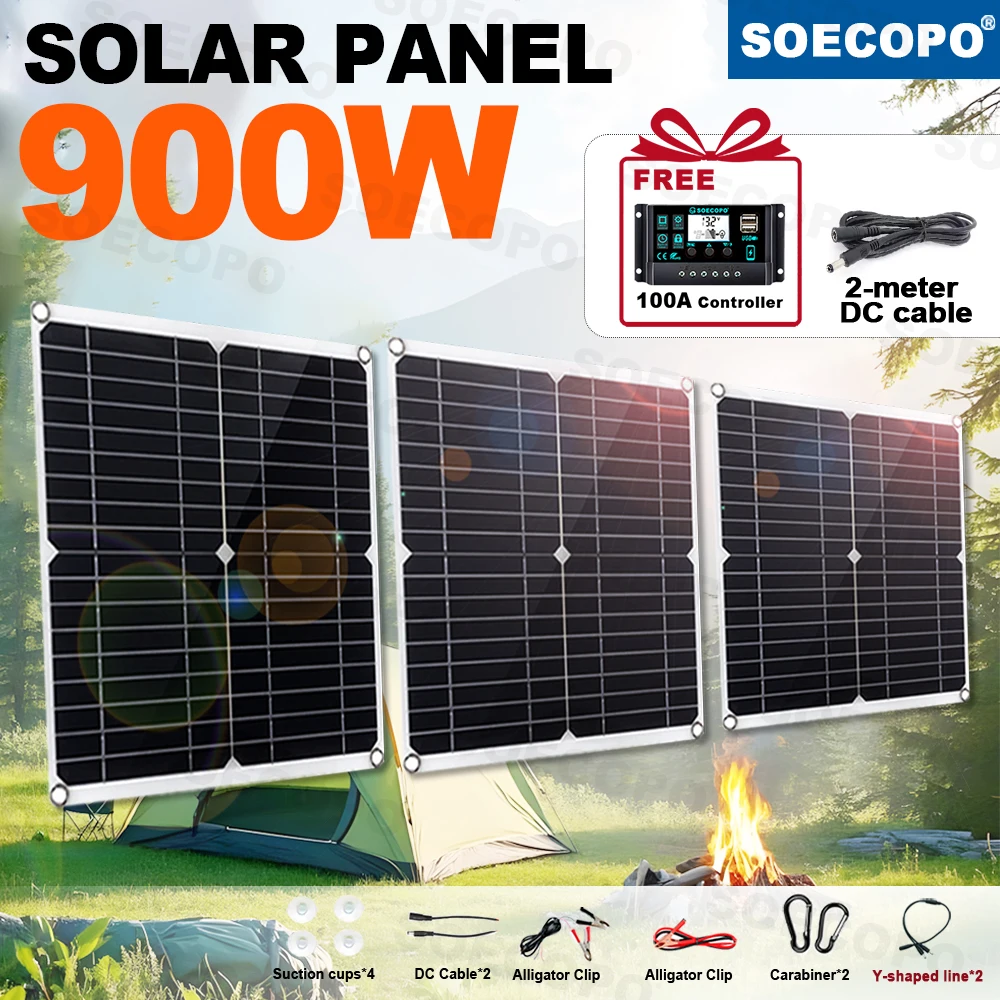SOECOPO 900W (Free 100A Controller) Portable Solar Panel Kit - 3*300W ...