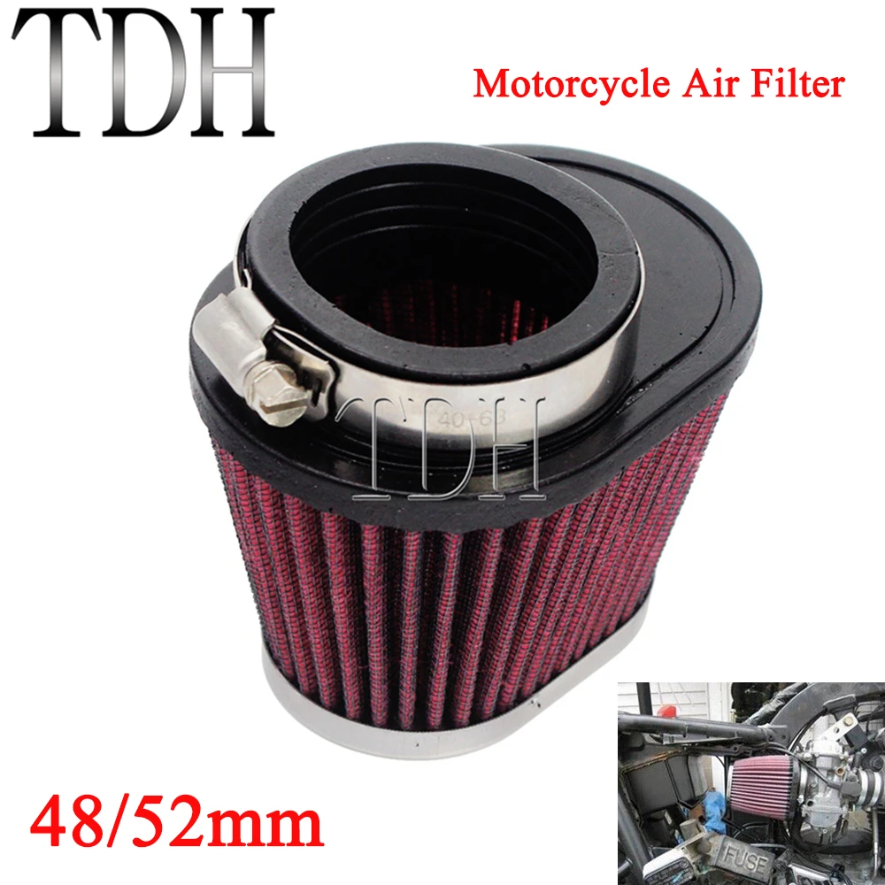 48mm 52mm Engine Inlet Air Intake Filter High Flow Oval Pod Offset For ...