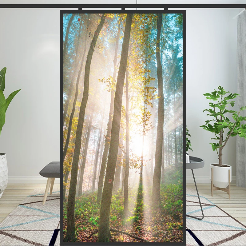Privacy-Windows-Film-Forest-Decoration-Window-Stickers-No-Glue-Static ...