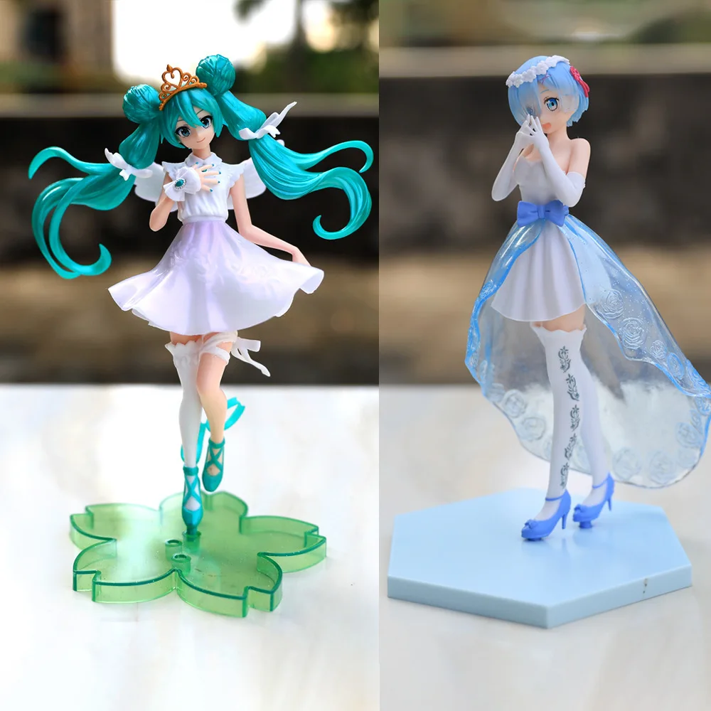 New 22cm Hatsune Miku Anime Figure Angel Miku Manga Wedding Crystal Rem ...