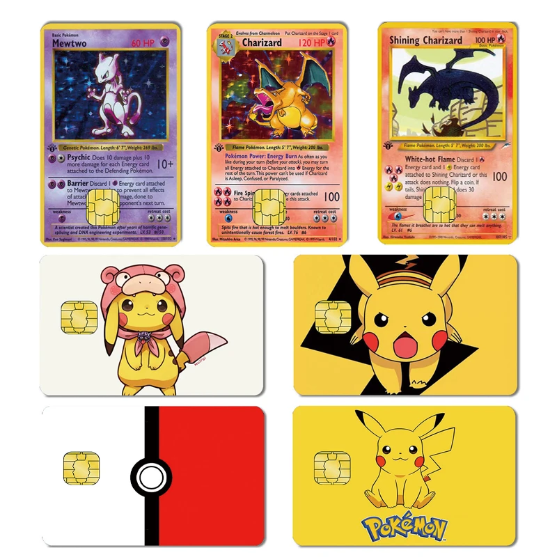 Pokemon Card Sticker Pikachu Charizard Mewtwo Credit Card Skin Bank ...