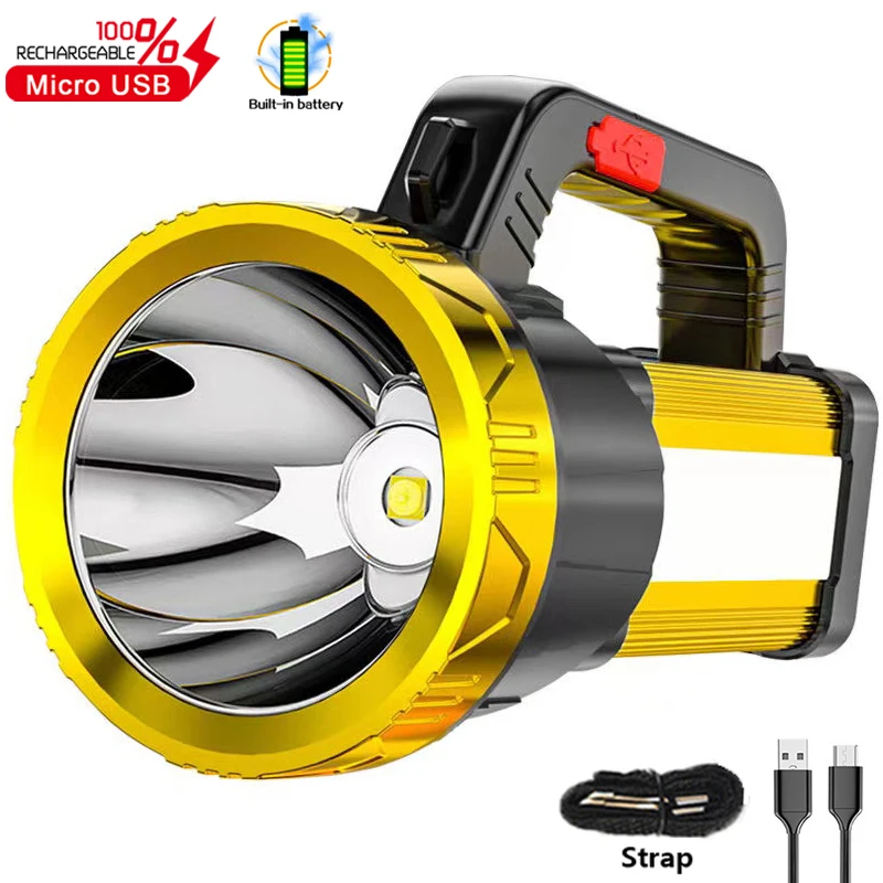 Powerful LED Searchlight with Strap USB Rechargeable Work Light With ...