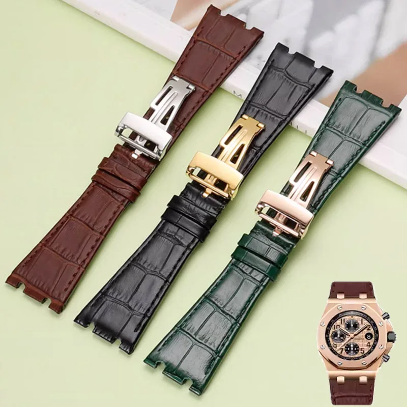 26mm Genuine Cow Leather Watch Strap For AP Audemars Piguet Royal Oak ...