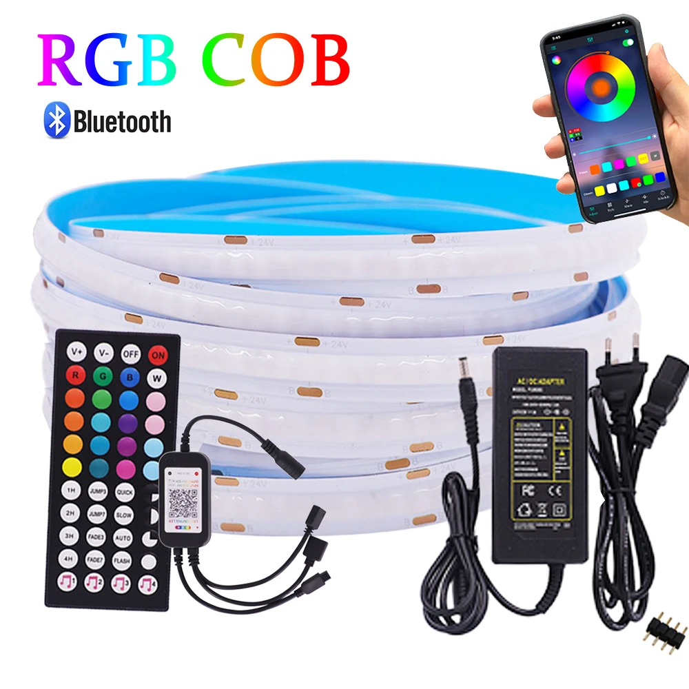 12v Rgb Cob Led Strip Light Bluetooth-compatible 44key 24key Remote ...