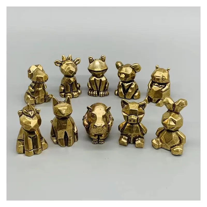 Mini Creative Brass Animal Statue Vintage Miniature Geometry Frog Hippo ...