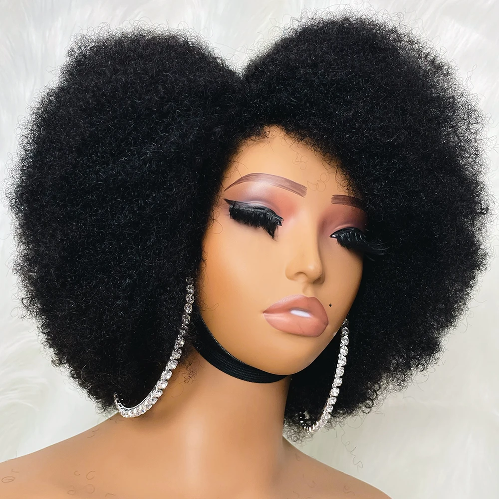 Afro-Kinky-Curly-Lace-Front-Wig-Natural-Color-Afro-Bob-Human-Hair ...